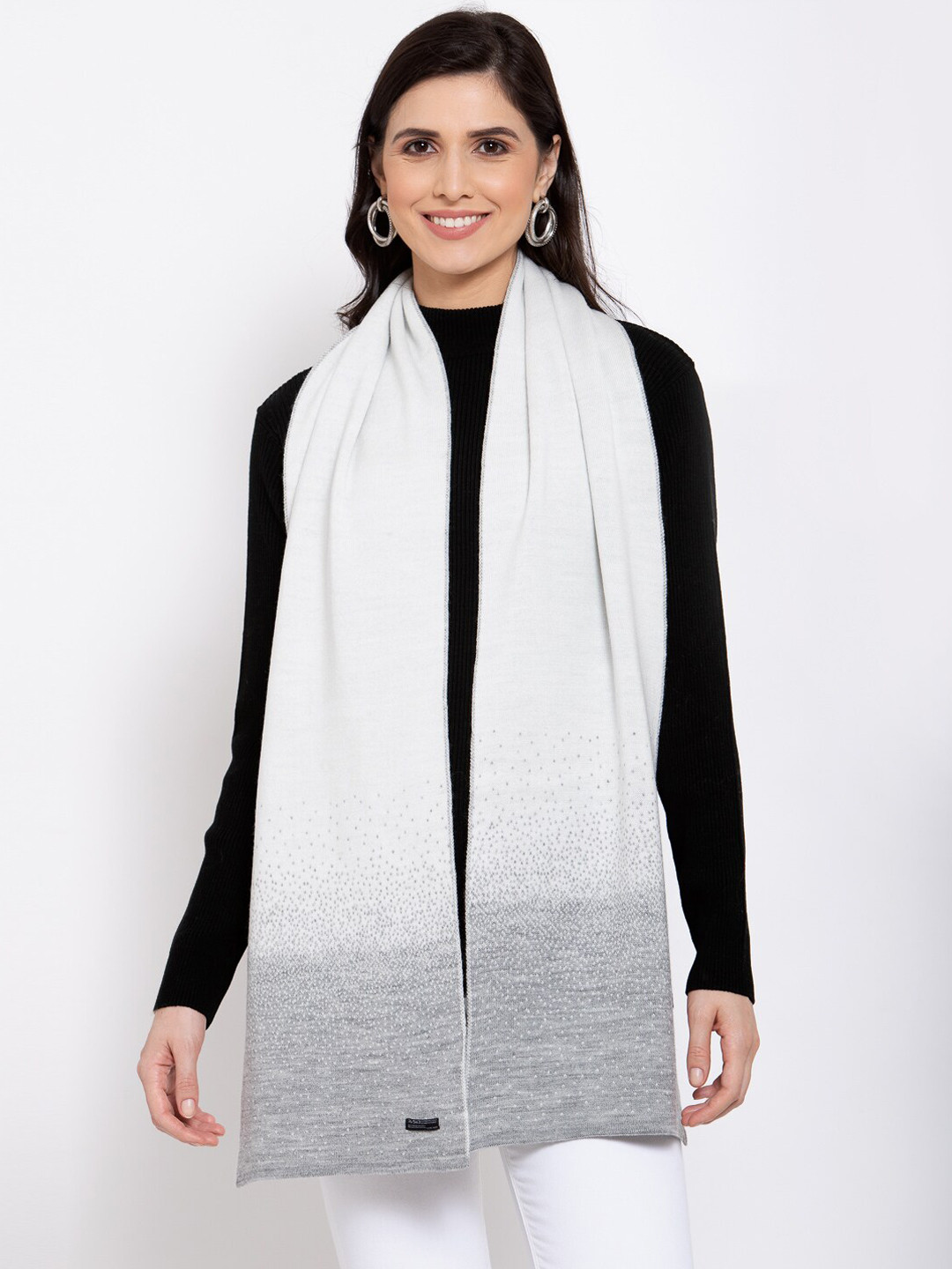 Buy 513 Women White & Grey Printed Knitted Muffler - Mufflers for Women ...