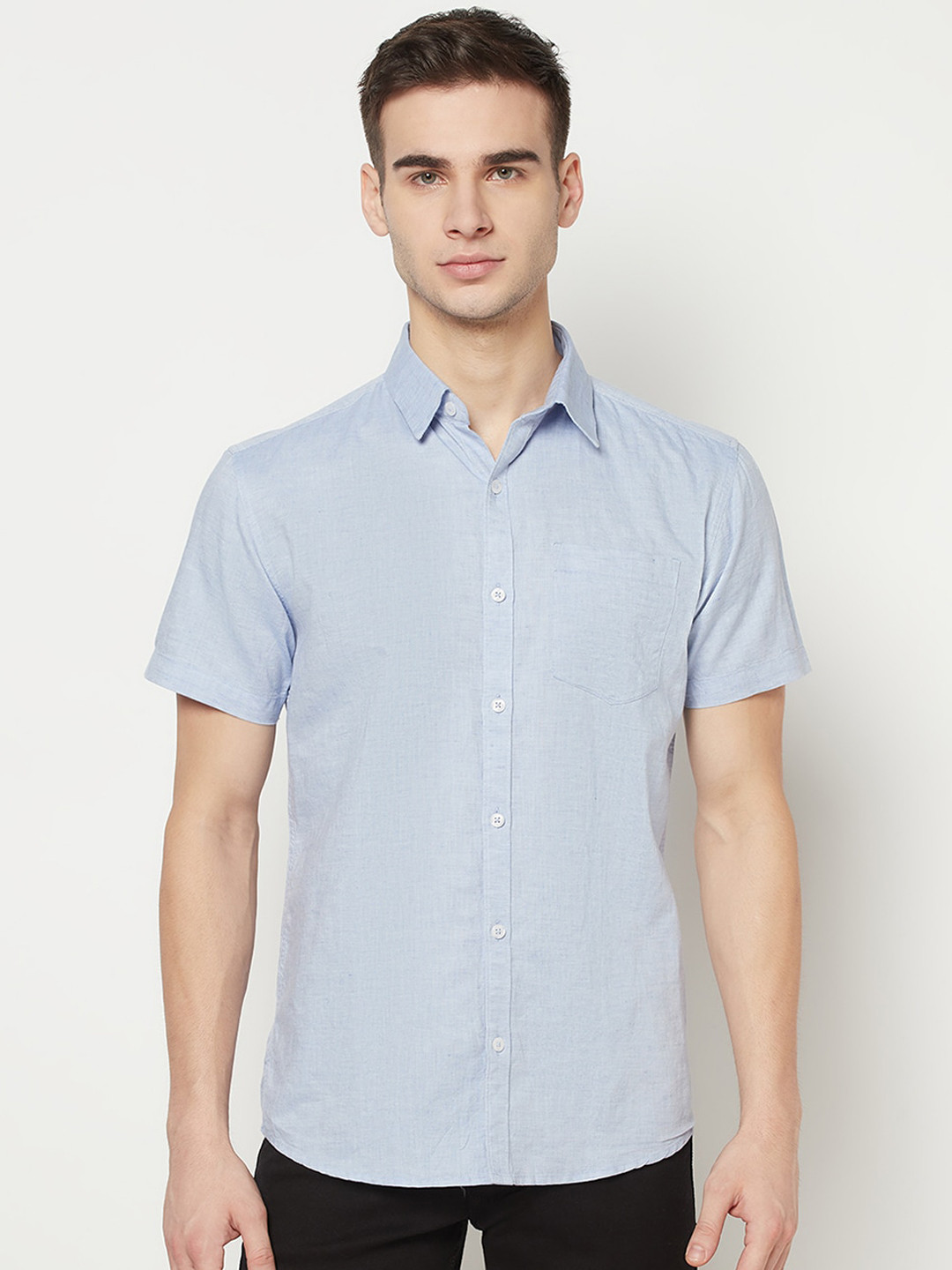 Buy METTLE Men Blue Opaque Cotton Casual Shirt - Shirts for Men ...
