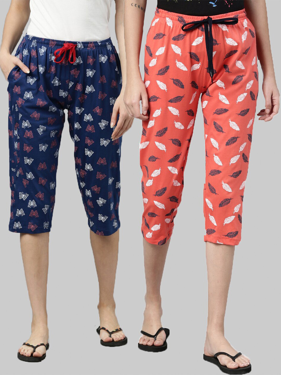 Buy Kryptic Pack Of 2 Women Navy Blue & White Printed Capris - Capris ...