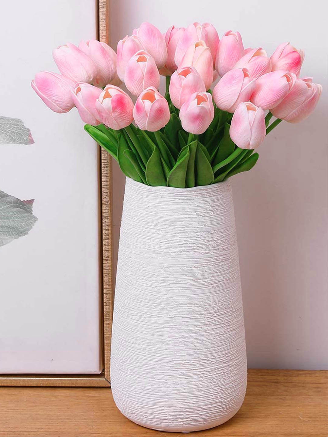 Buy TIED RIBBONS Set Of 5 Pink & Green Silk Artificial Tulip Flowers ...