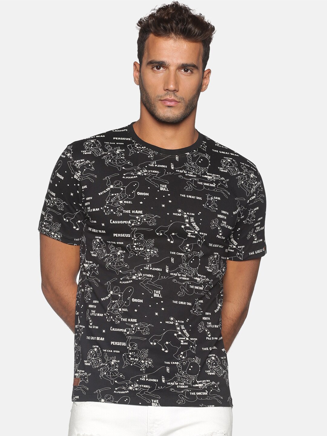 Buy Urgear Men Black Printed Henley Neck Pockets T Shirt Tshirts For