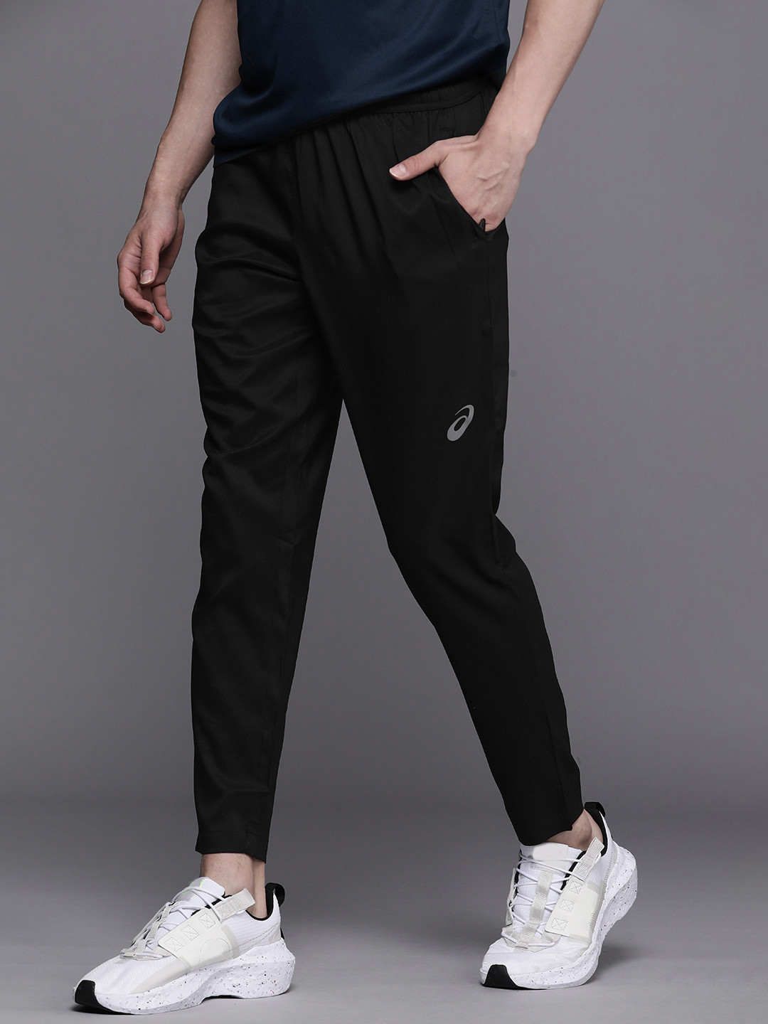 Buy ASICS Men Black Solid Slim Fit Reflective Running Track Pants ...