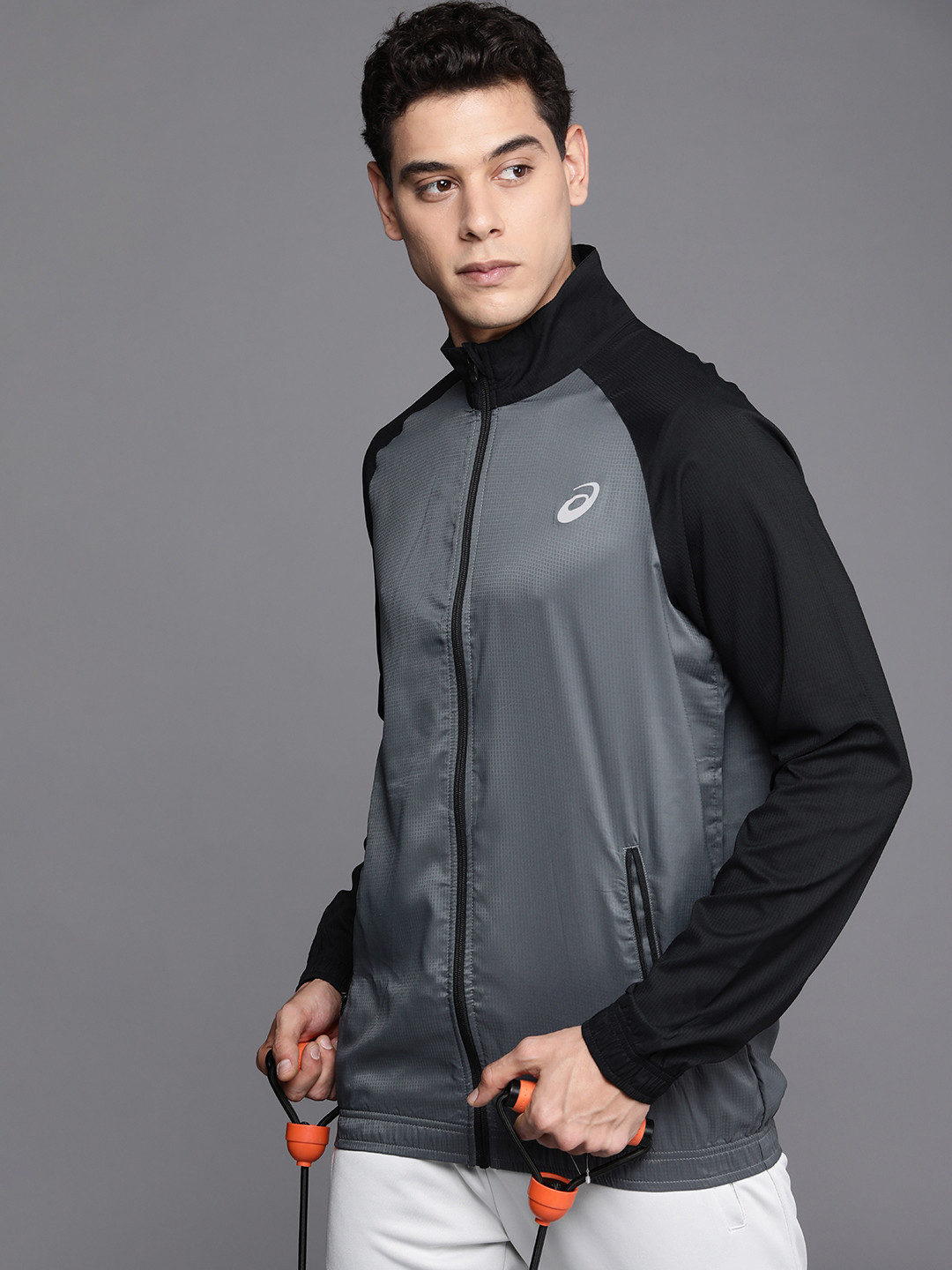 Buy ASICS Men Grey Lightweight Raglan Sleeves Sporty Jacket - Jackets ...