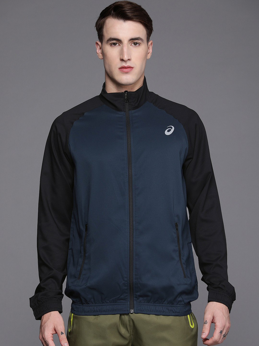 Buy ASICS Men Blue Lightweight Raglan Sleeves Sporty Jacket - Jackets ...