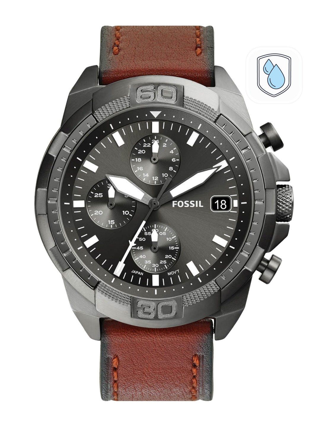 Buy Fossil Men Grey Dial & Brown Leather Straps Analogue Watch FS5855 ...
