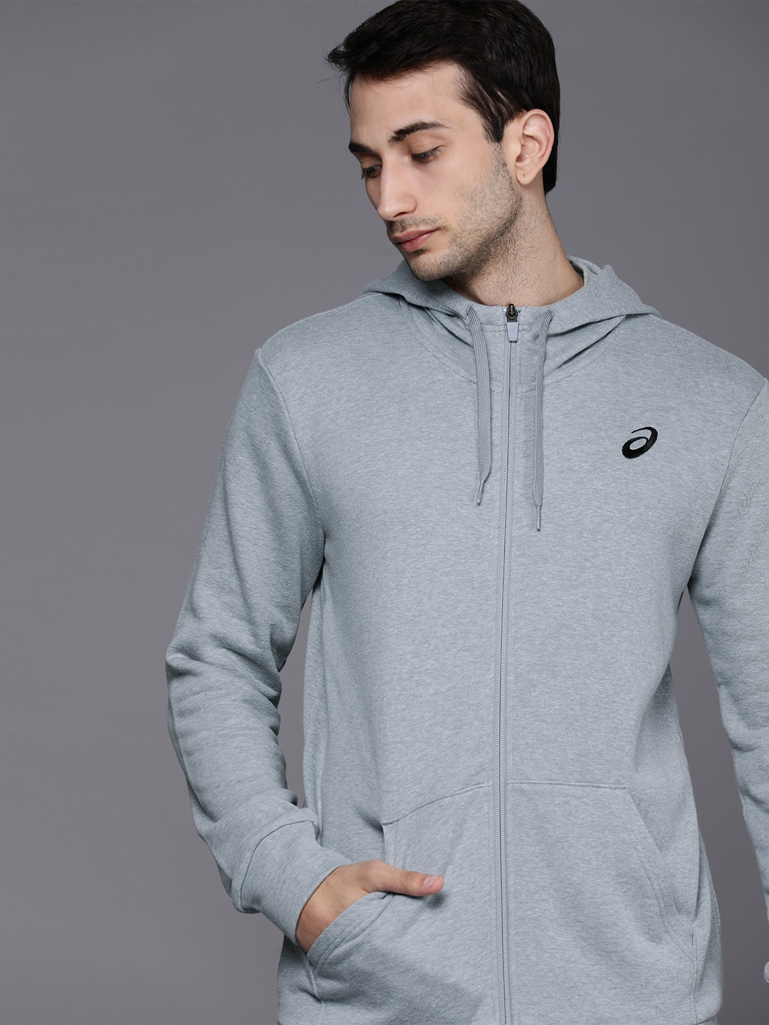 Buy ASICS Men Grey Hooded Training Sweatshirt - Sweatshirts for Men ...