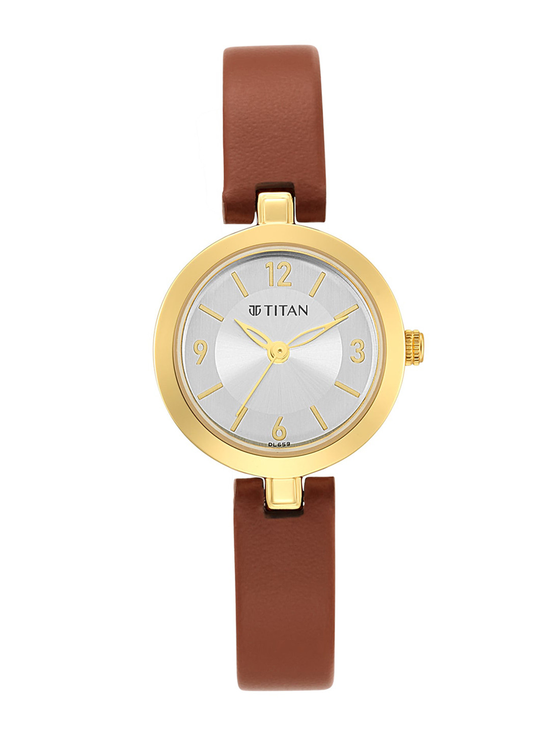 Buy Titan Women Silver Toned Brass Mother Of Pearl Dial & Brown Leather ...