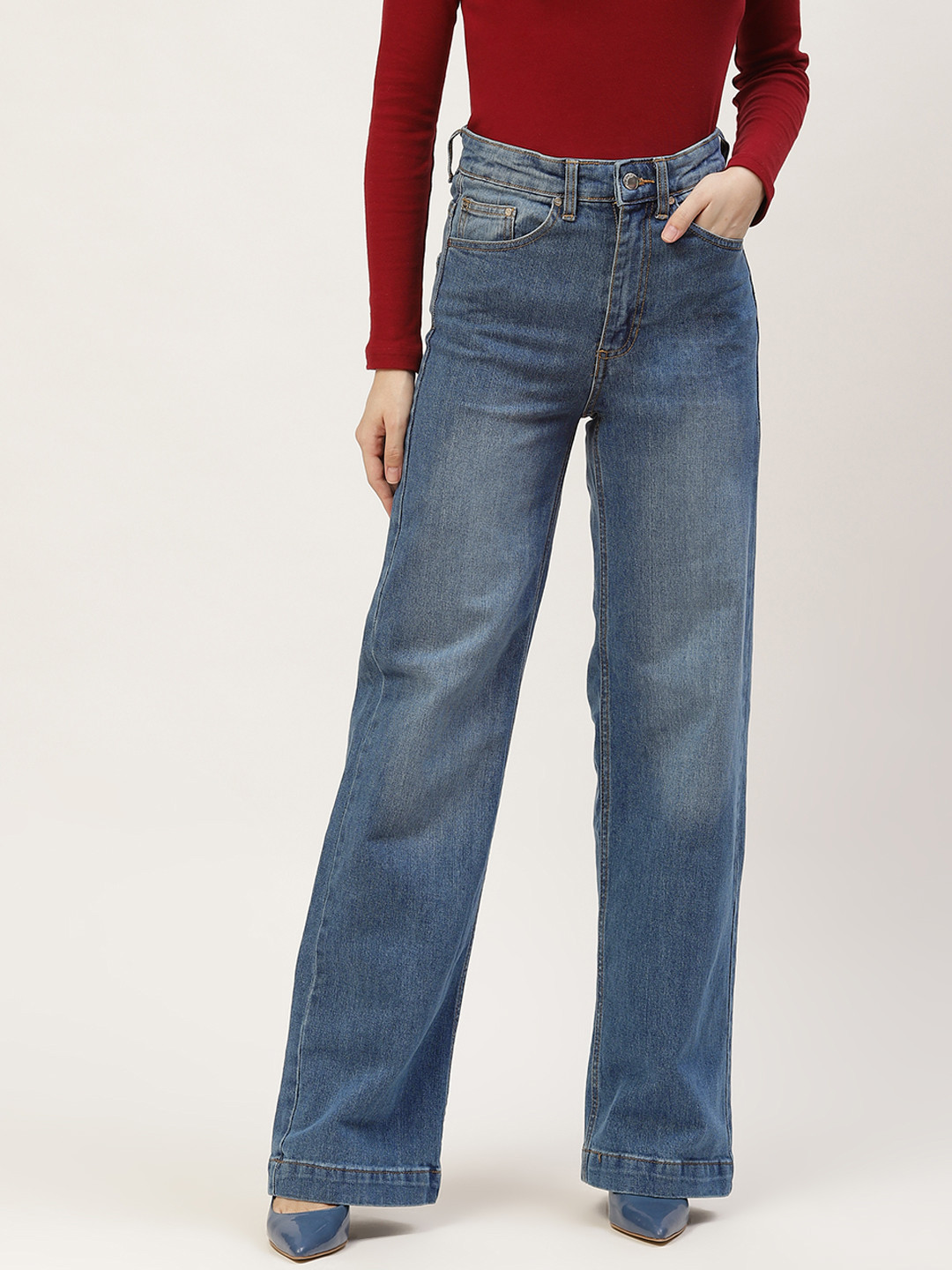 Buy Malachi Women Blue Flared High Rise Light Fade Stretchable Jeans ...