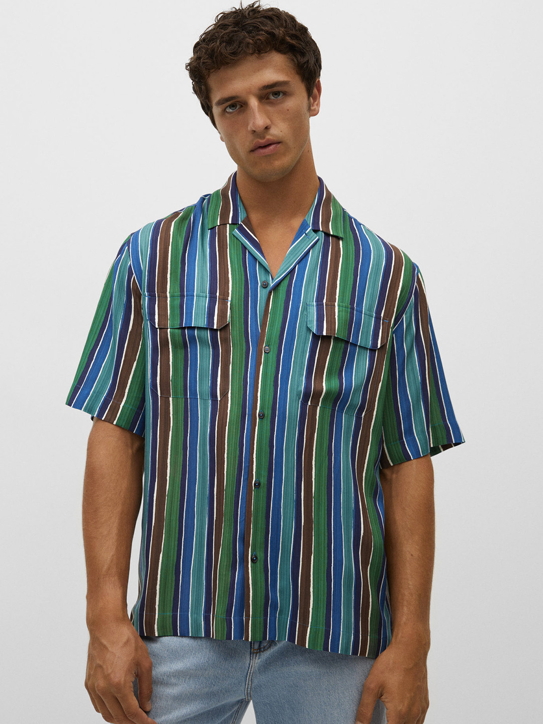 Buy MANGO MAN Men Blue Opaque Striped Casual Shirt - Shirts for Men ...