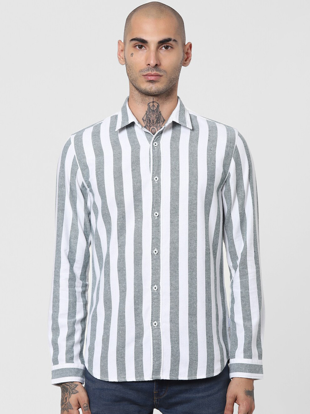 Buy Jack & Jones Men Posy Green Slim Fit Vertical Striped Casual Shirt ...