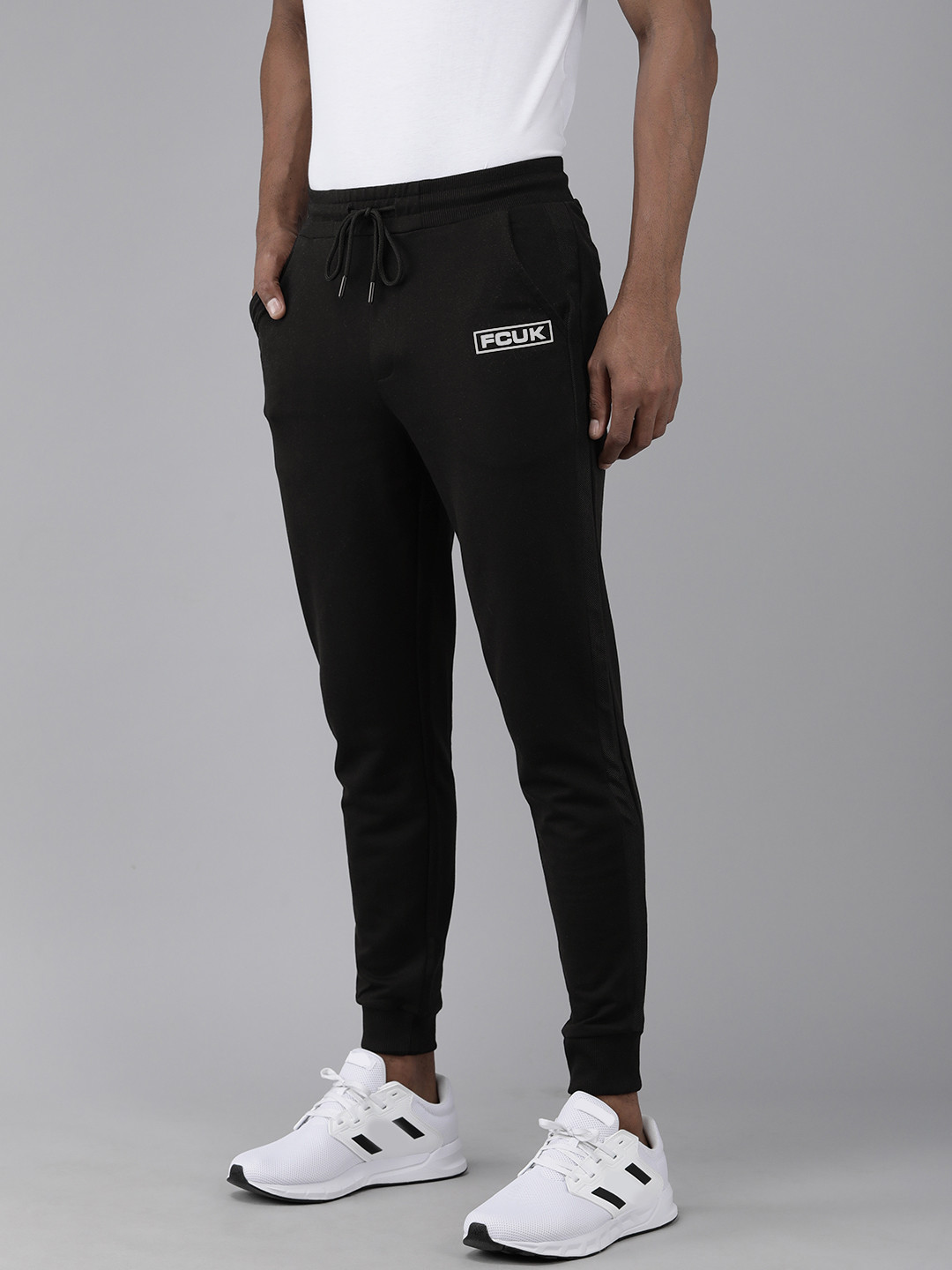 Buy French Connection Men Black Logo Printed Slim Fit Joggers - Track ...