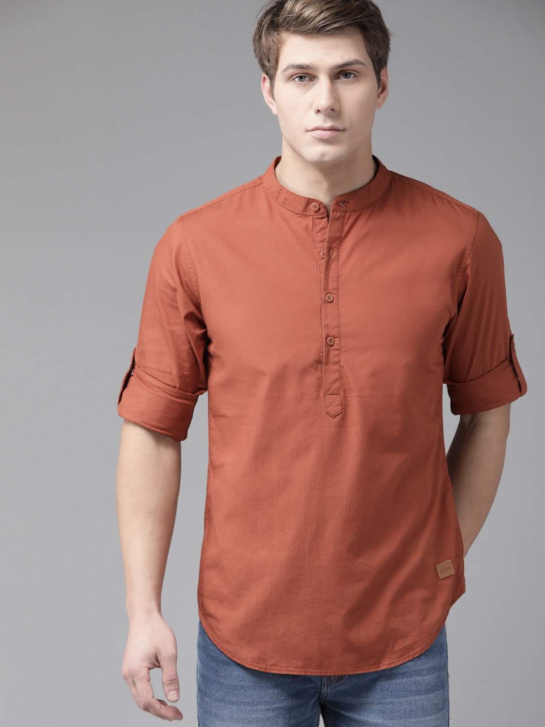 Buy Roadster Men Rust Brown Pure Cotton Casual Shirt - Shirts for Men ...