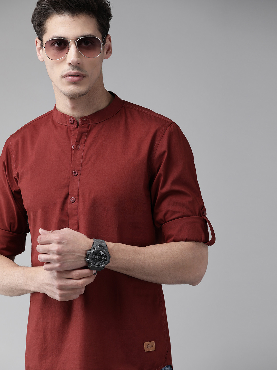 Buy Roadster Men Rust Red Solid Pure Cotton Casual Shirt - Shirts for ...