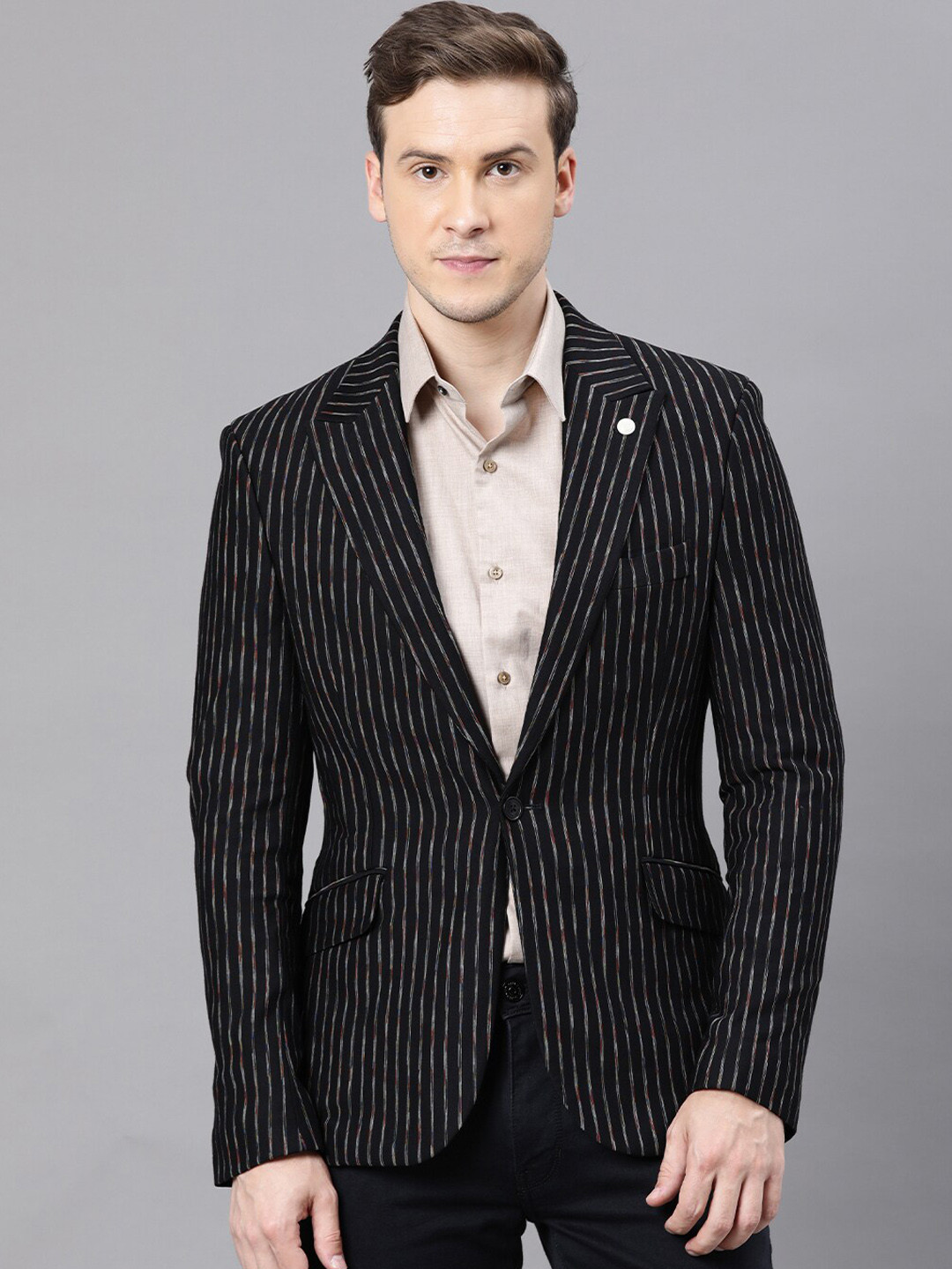 Buy RARE RABBIT Men Project Slim Fit Striped Single Breasted Blazer ...