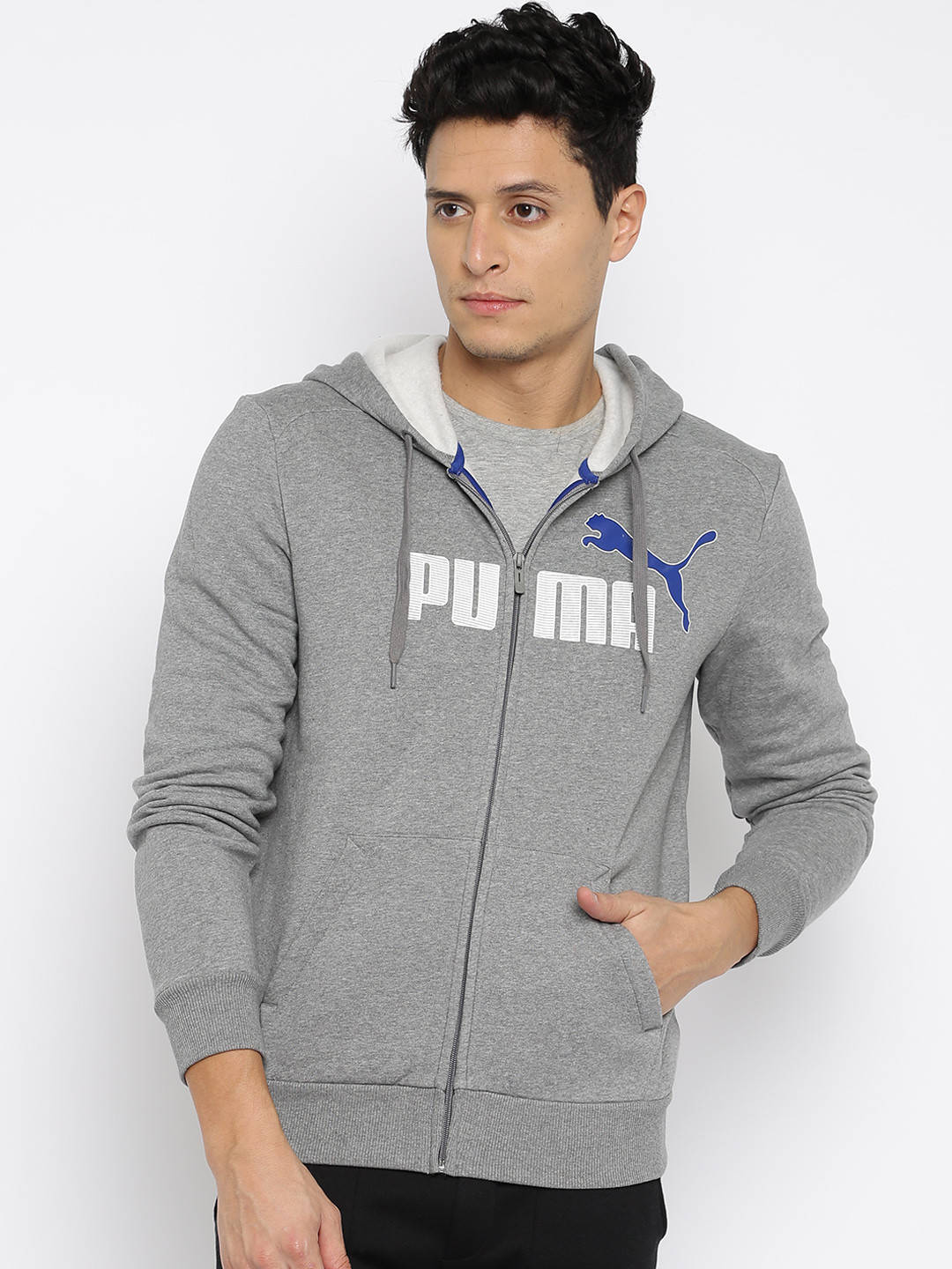 Buy Puma Men Grey Melange 1 Printed Hooded Track Sweatshirt ...