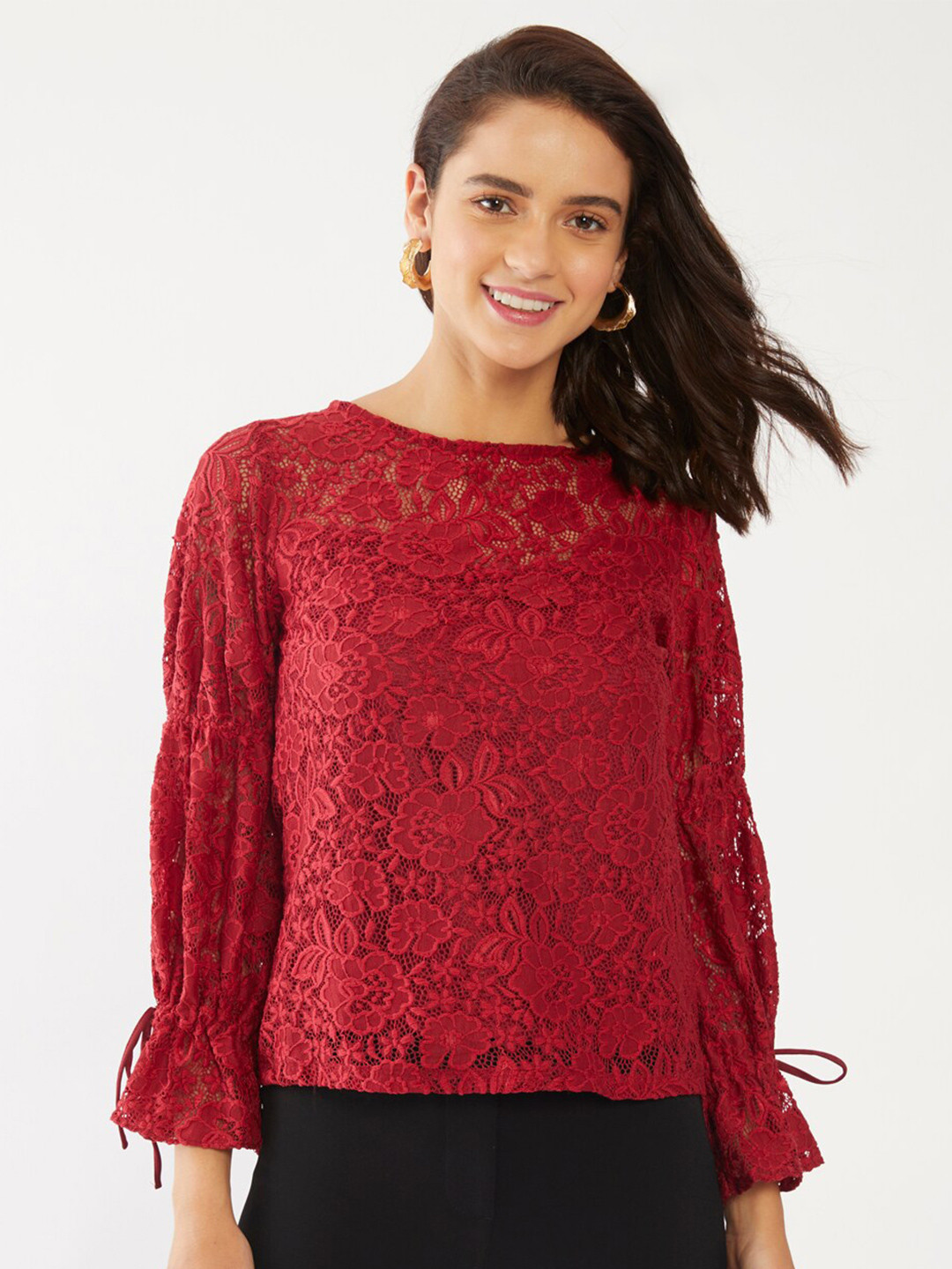 Buy Zink London Red Lace Regular Top - Tops for Women 15235468 | Myntra