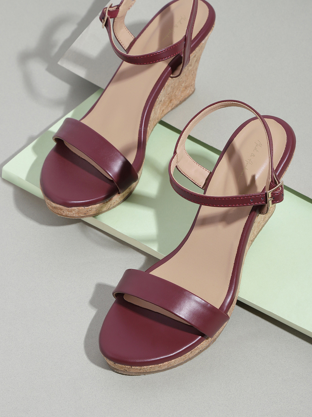 Buy Mast & Harbour Women Maroon Solid Wedge Heel Sandals - Heels for ...
