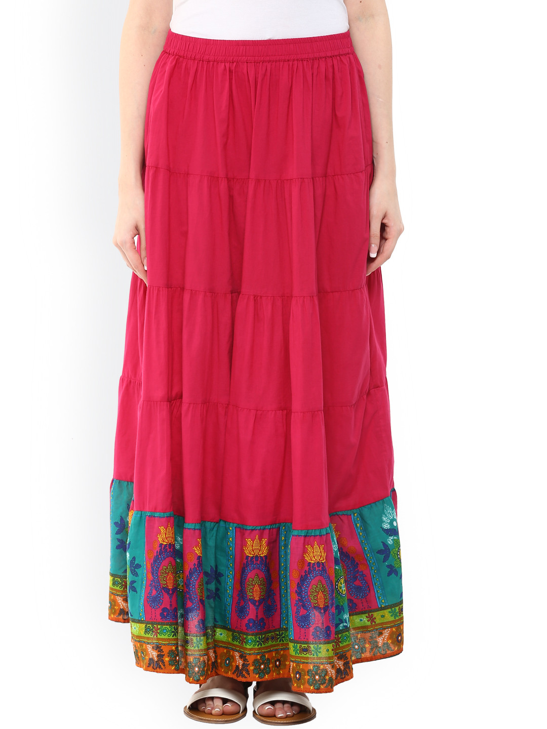 Buy Aum Pink Printed Tiered Maxi Skirt - Skirts for Women 1523789 | Myntra