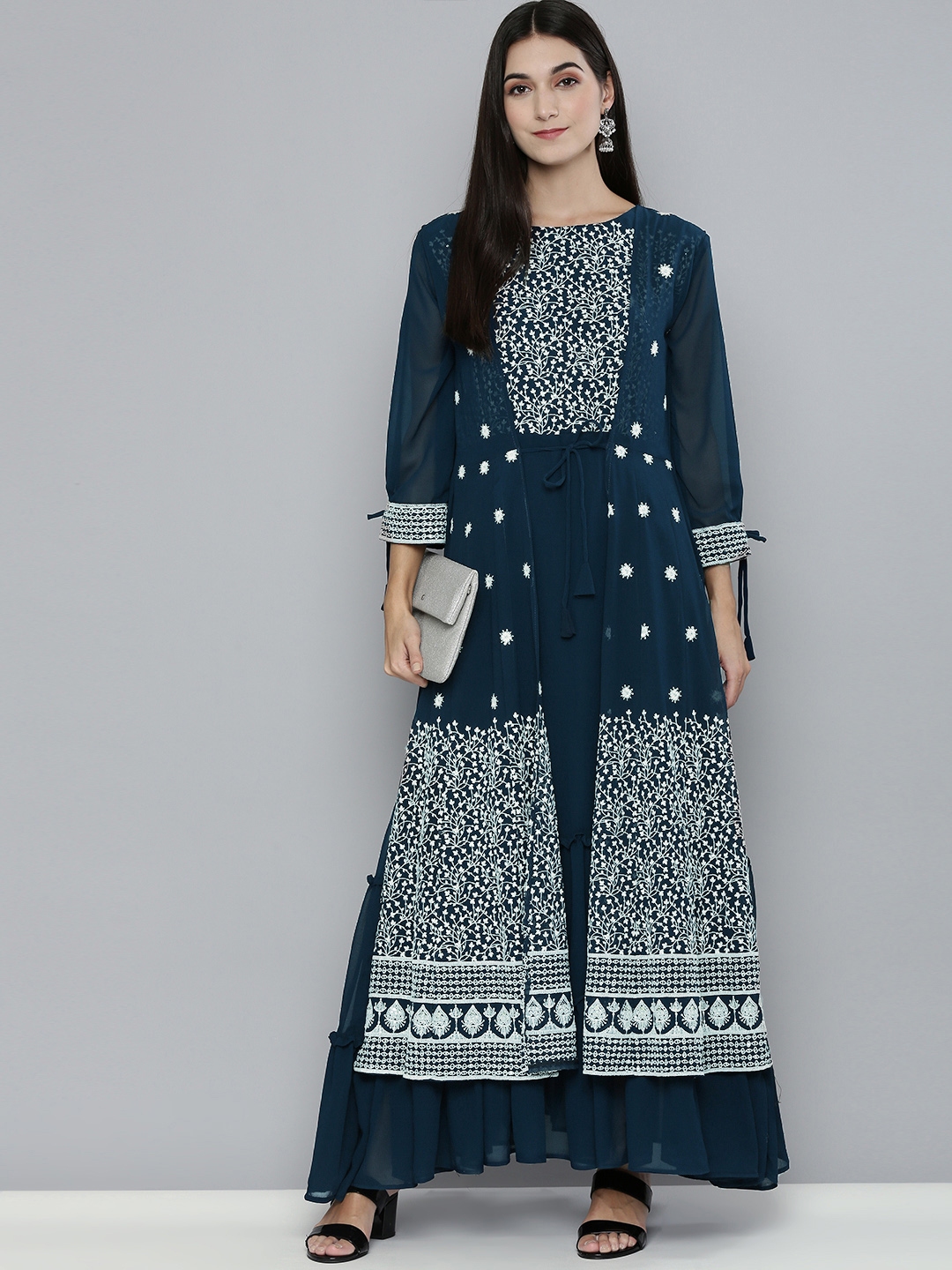 Buy Kvsfab Women Blue And White Ethnic Motifs Embroidered Thread Work