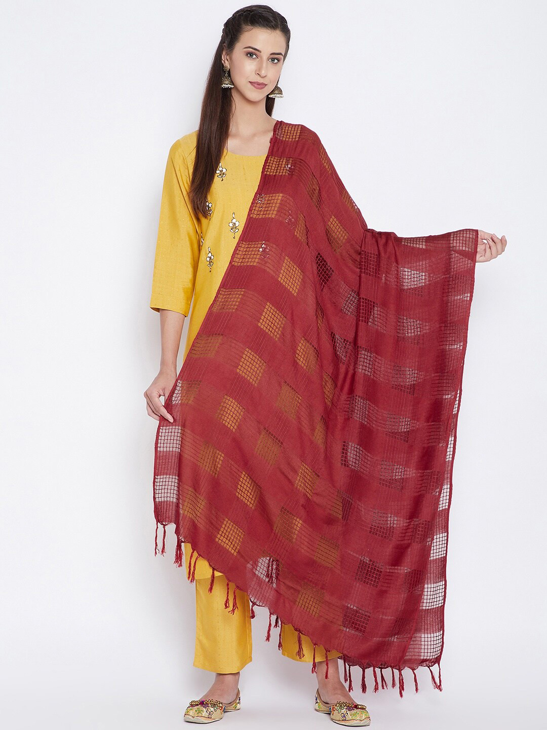 Buy Clora Creation Women Maroon Checked Pure Cotton Dupatta - Dupatta ...