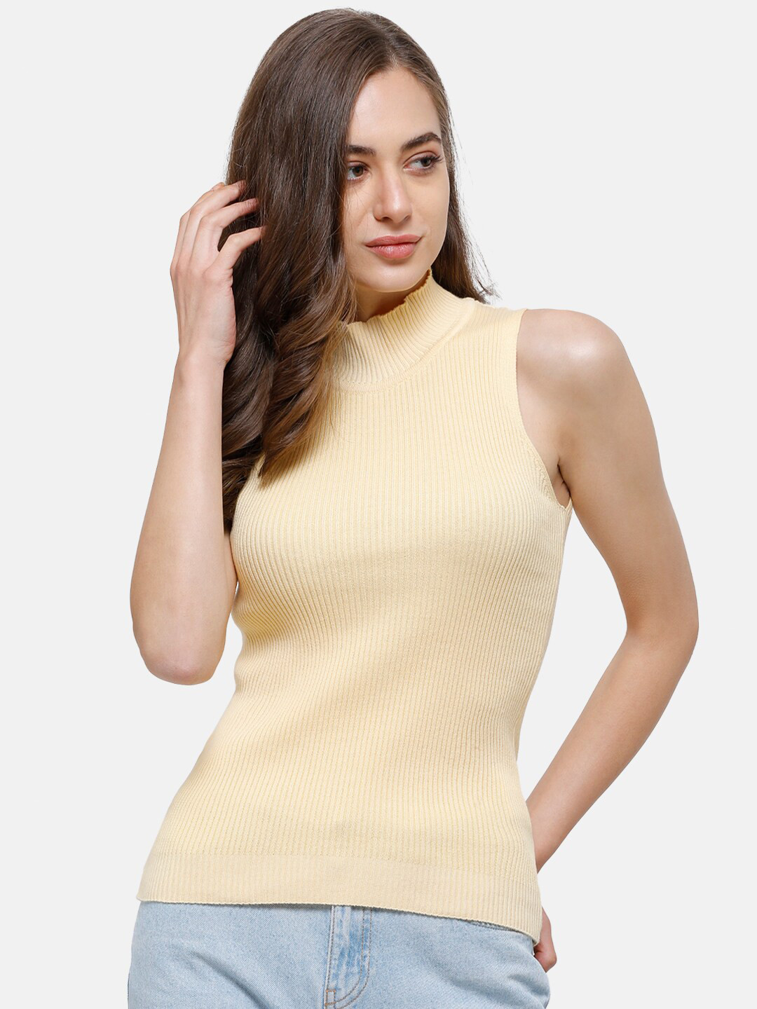Buy 98 Degree Self Design High Neck Sleeveless Top - Tops for Women ...
