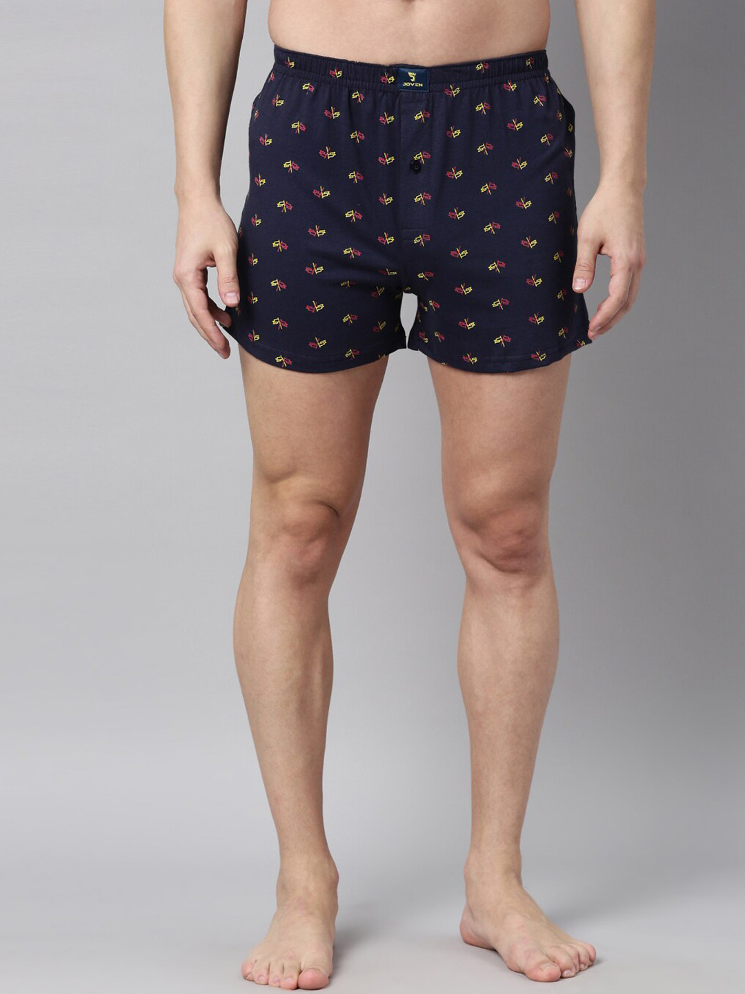 Buy Joven Men Navy Blue & Yellow Printed Pure Cotton Boxer JB1K FL ...