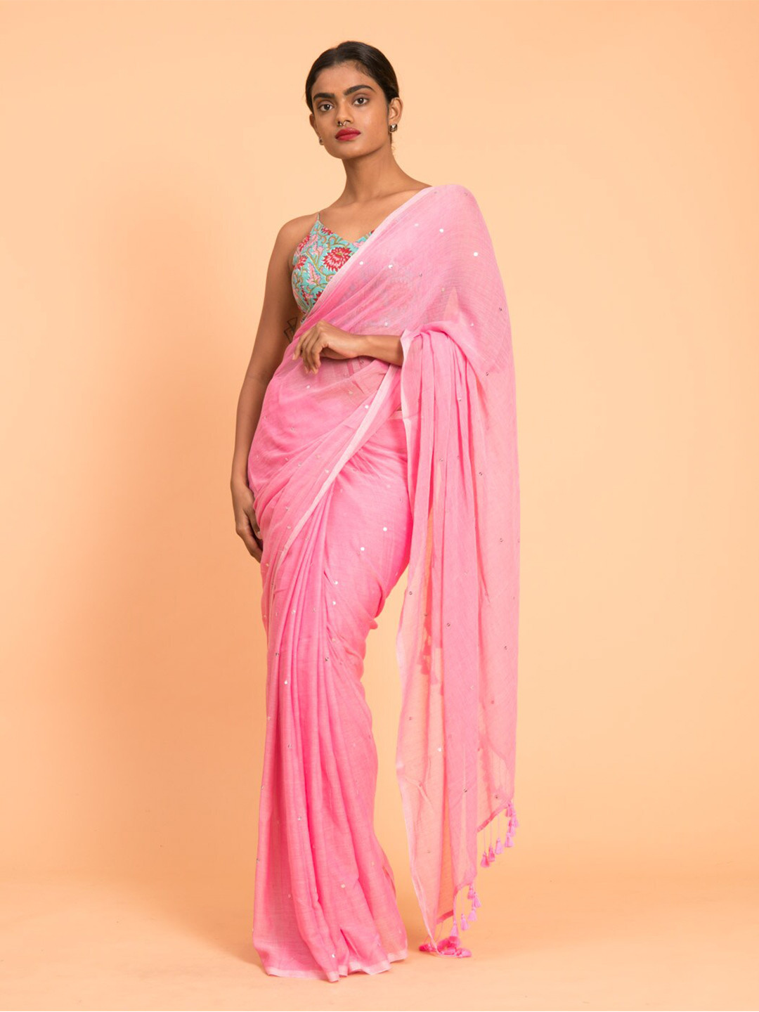 Buy Suta Pink Embellished Sequinned Pure Cotton Saree - Sarees for ...