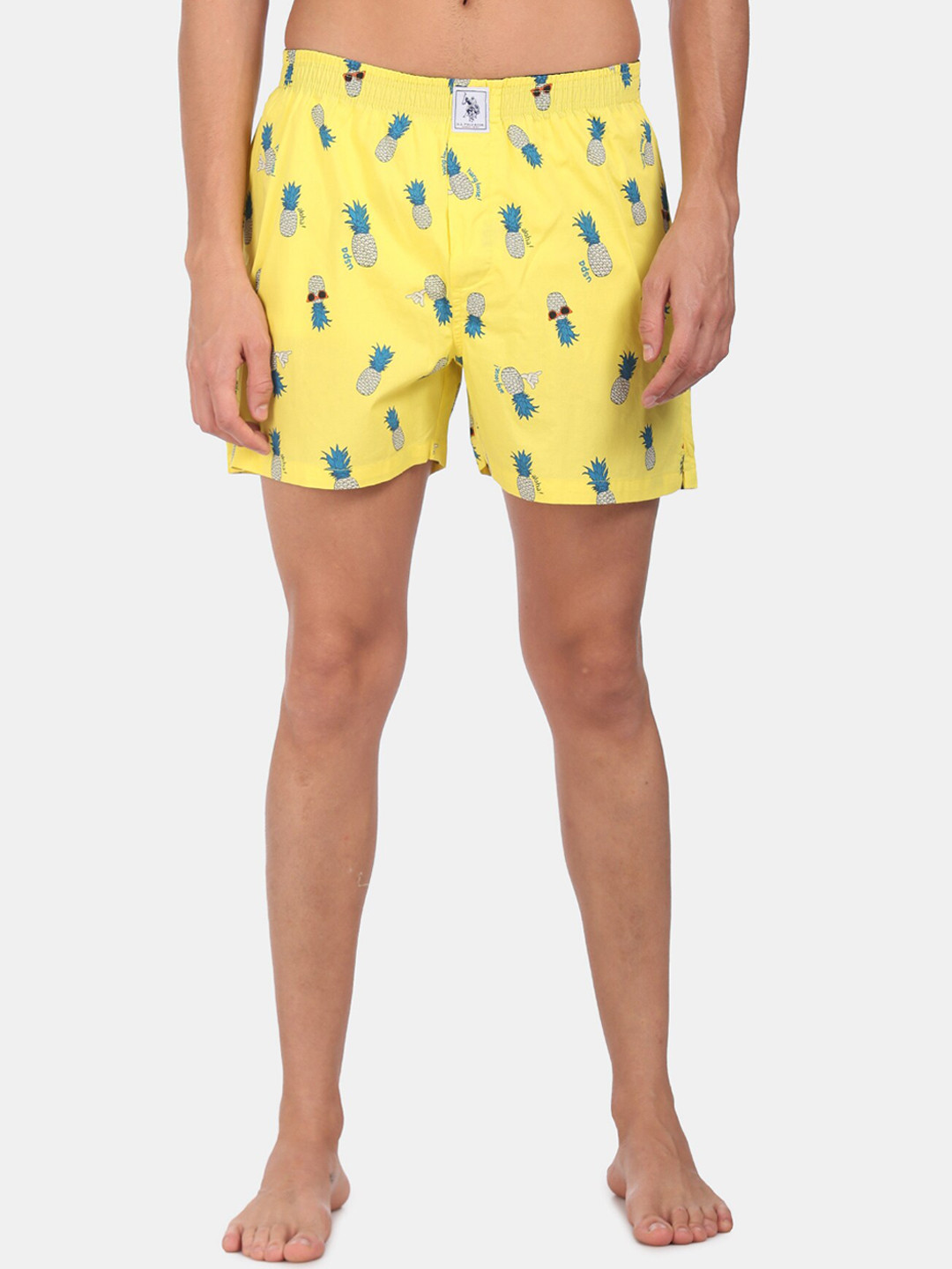 Buy U.S. Polo Assn. Men Yellow & Blue Pineapple Printed Pure Cotton ...