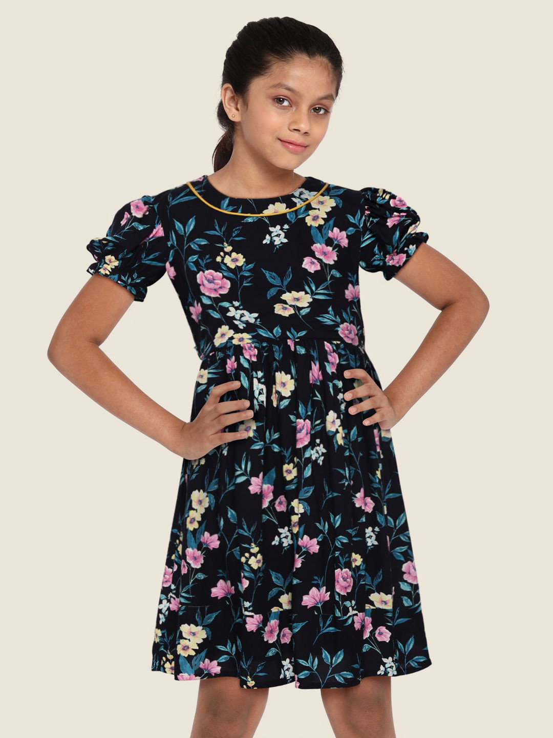 Buy Bella Moda Girls Navy Blue Floral Dress - Dresses for Girls ...