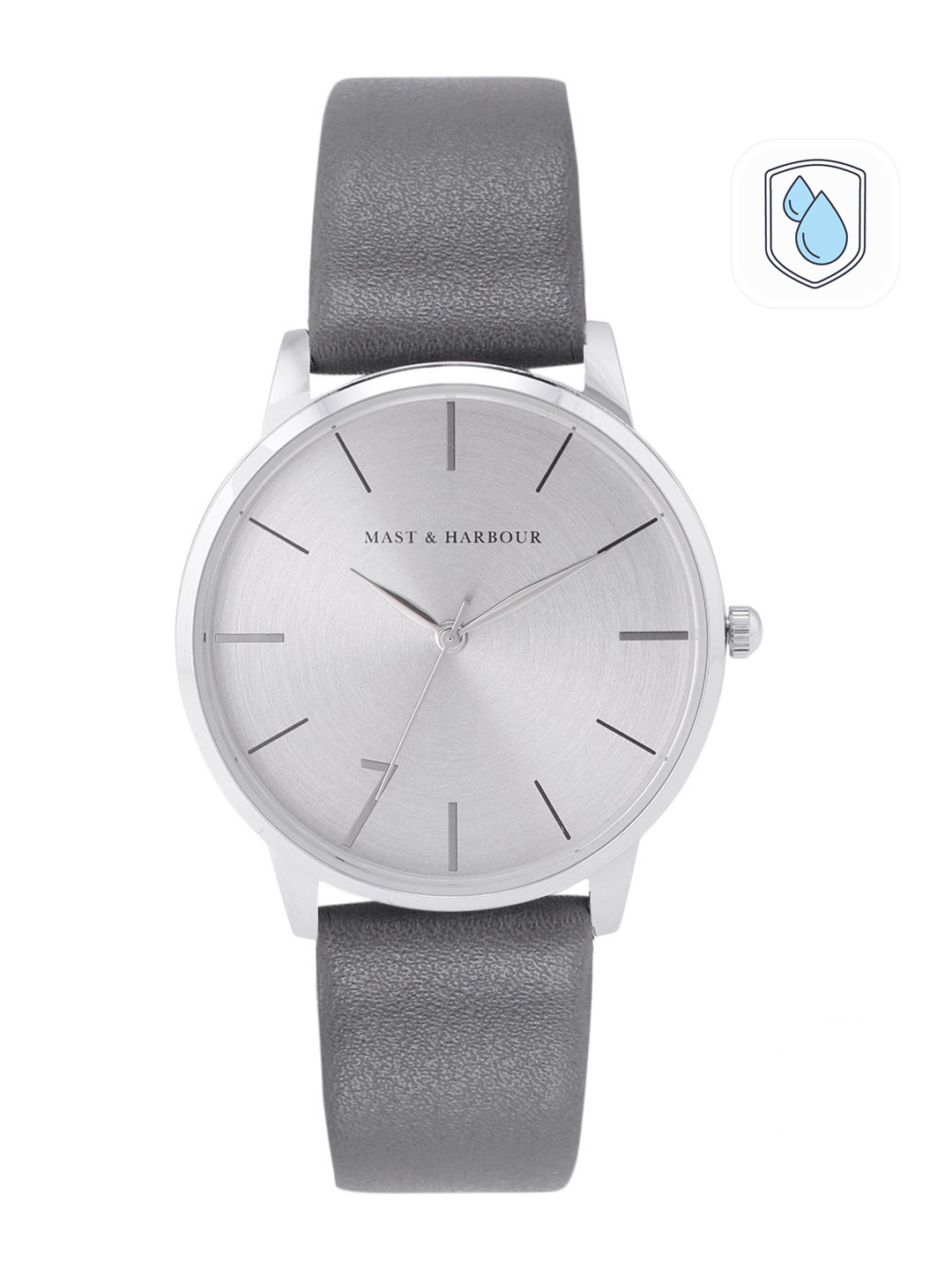 Buy Mast & Harbour Men Silver Toned Dial & Grey Leather Straps Analogue ...