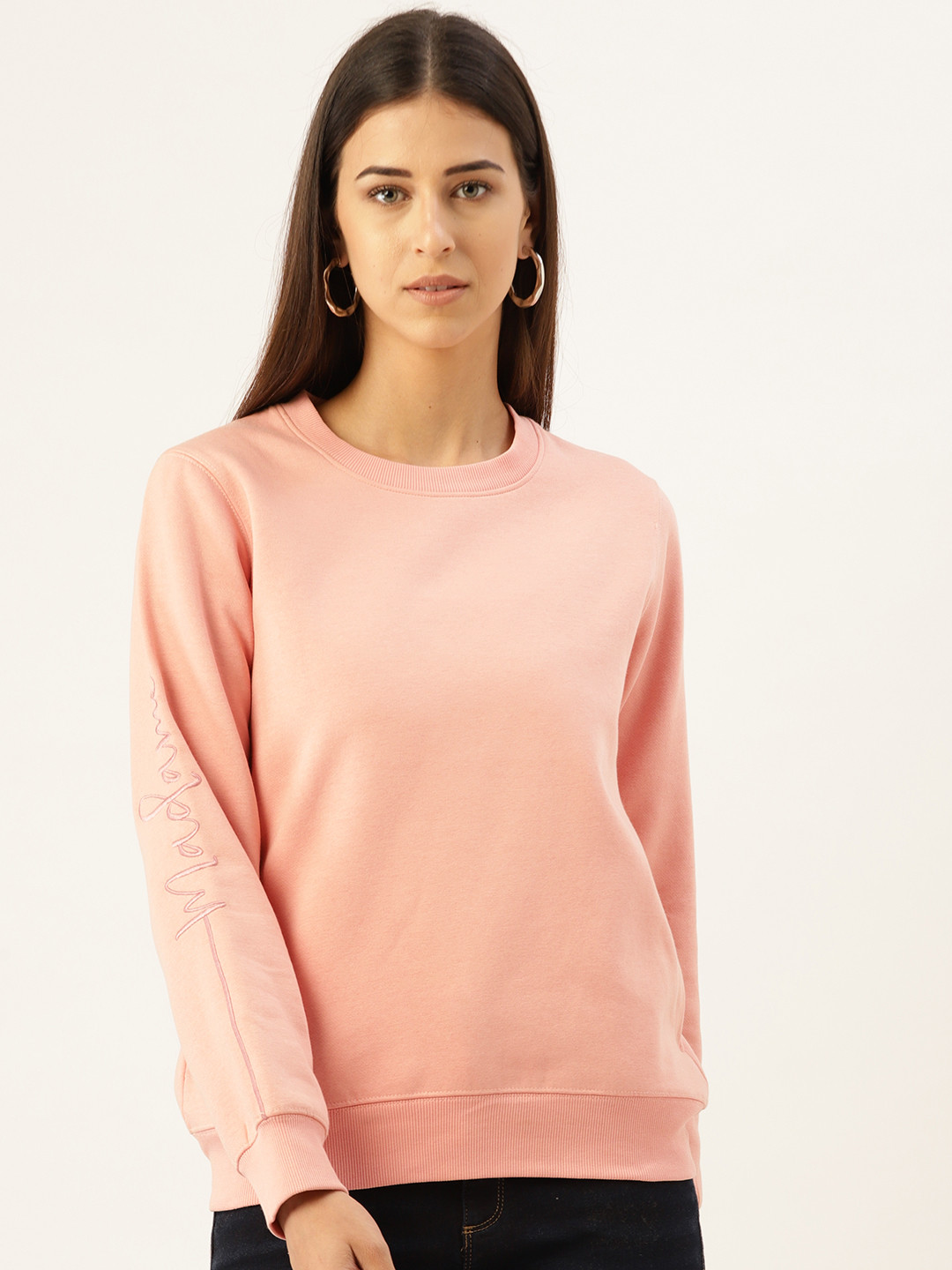 Buy Madame Women Peach Coloured Solid Sweatshirt - Sweatshirts for ...