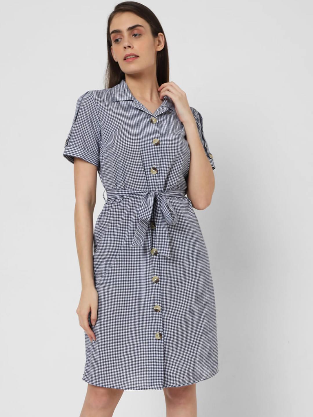 Buy Vero Moda Blue & White Checked Shirt Dress - Dresses for Women ...