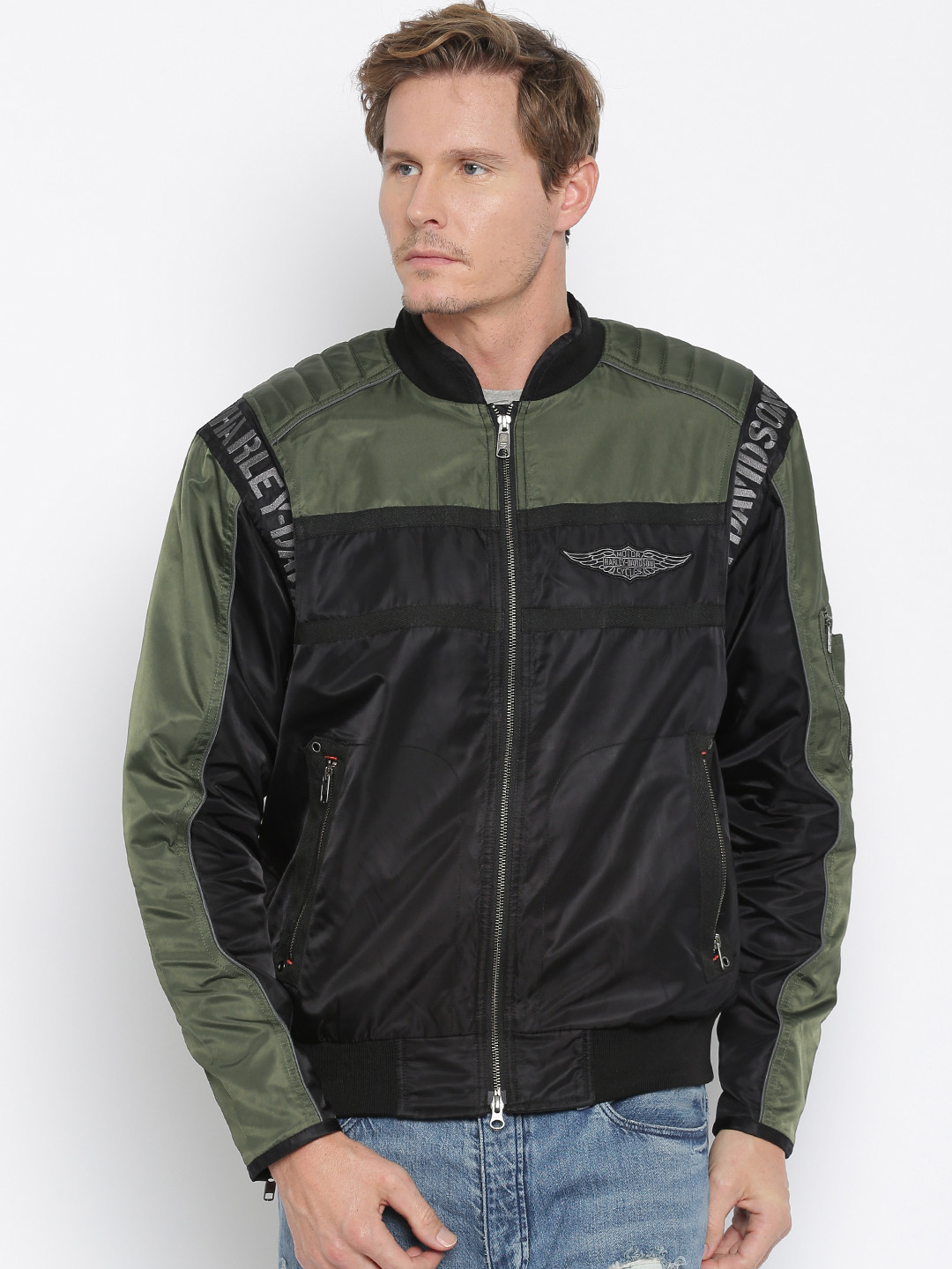 Buy Harley Davidson Black And Green Biker Jacket - Jackets for Men ...