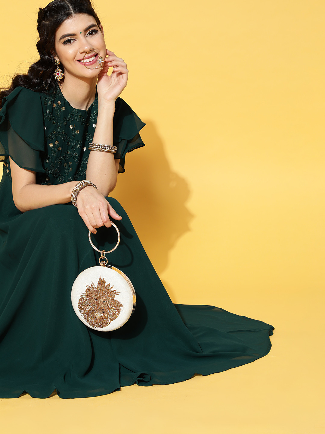 Buy Libas Women Green Yoke Embroidered Sequinned Maxi Dress - Ethnic ...