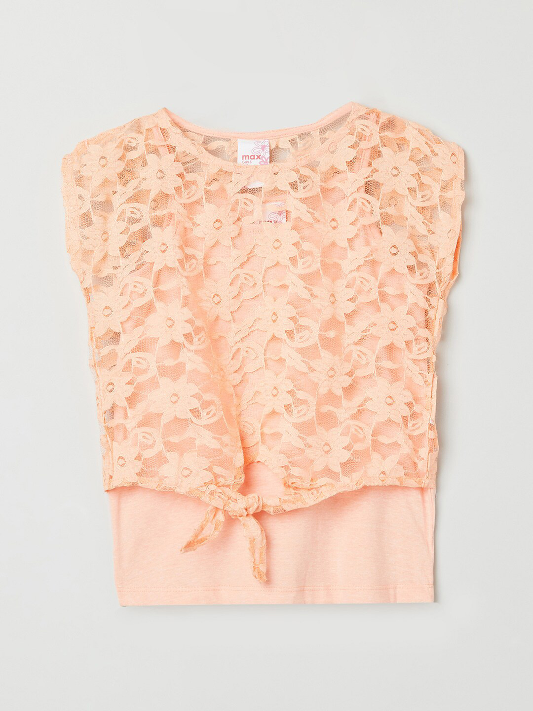 Buy Max Girls Orange Floral Lace Regular Top - Tops for Girls 15258368 ...