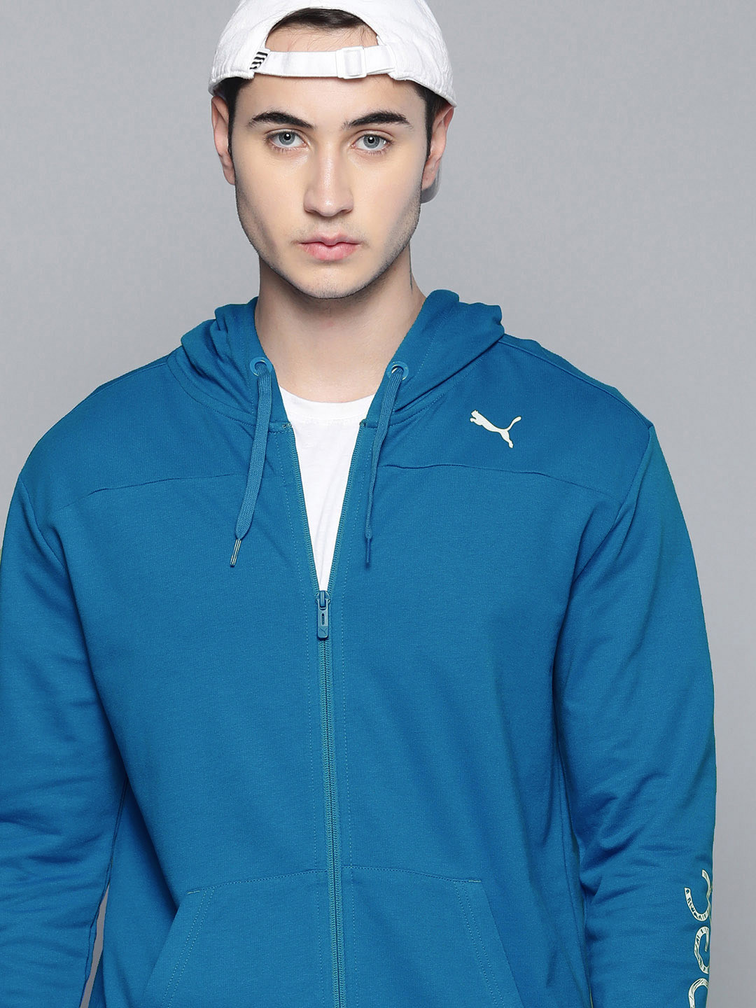 Buy One8 X PUMA Men Blue Brand Logo Printed Hooded Sporty Track Jacket ...