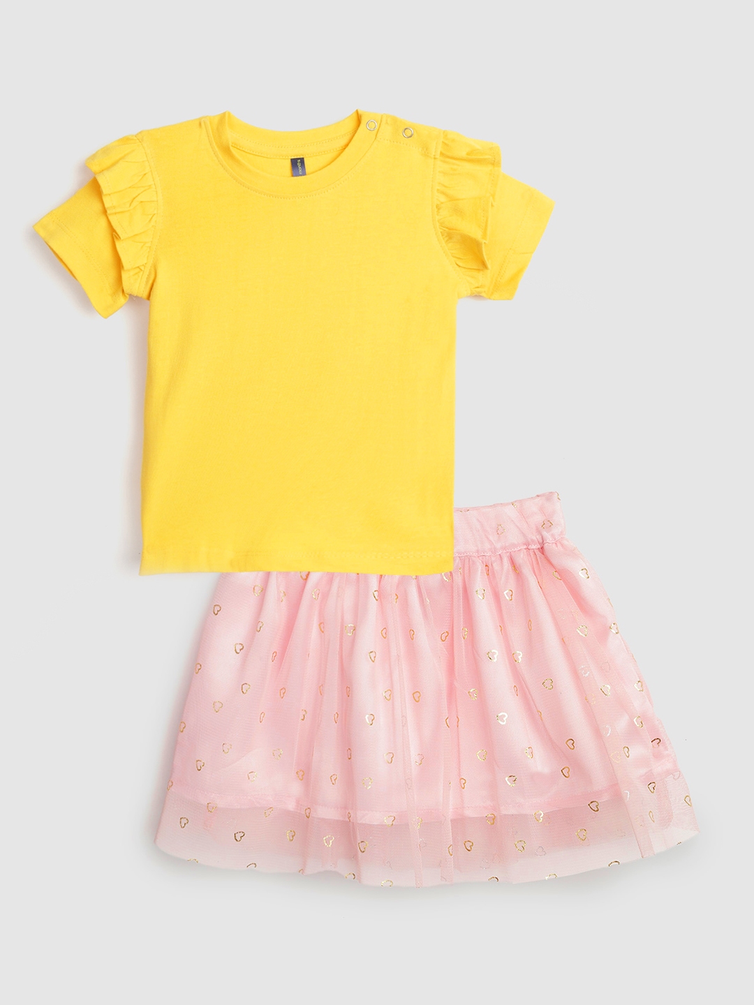 Buy Yk Infant Girls Yellow And Pink Solid Top With Skirt Clothing Set For Girls 15266216 Myntra