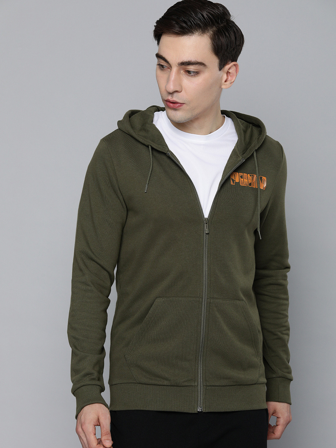 Buy Puma Men Olive Green Slim Fit Hooded Sweatshirt - Sweatshirts for ...