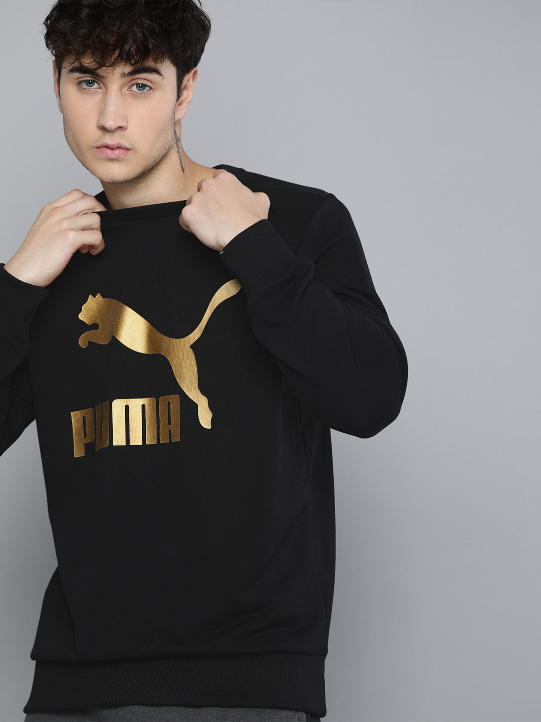 Buy Puma Men's Black Gold Classics Logo Crew TR Sweatshirt ...