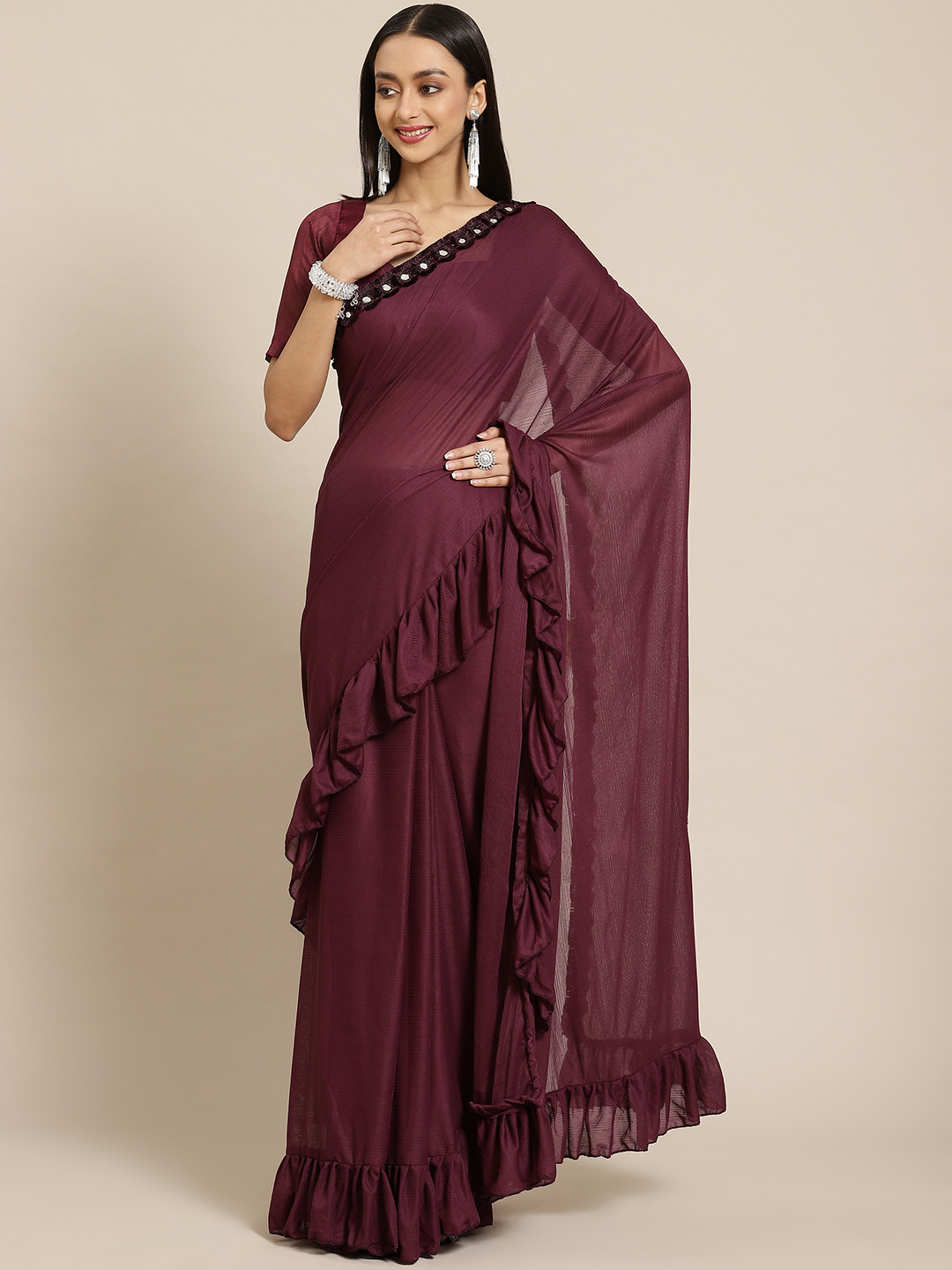 Buy SARIYA Purple Ruffle Saree - Sarees for Women 15270530 | Myntra