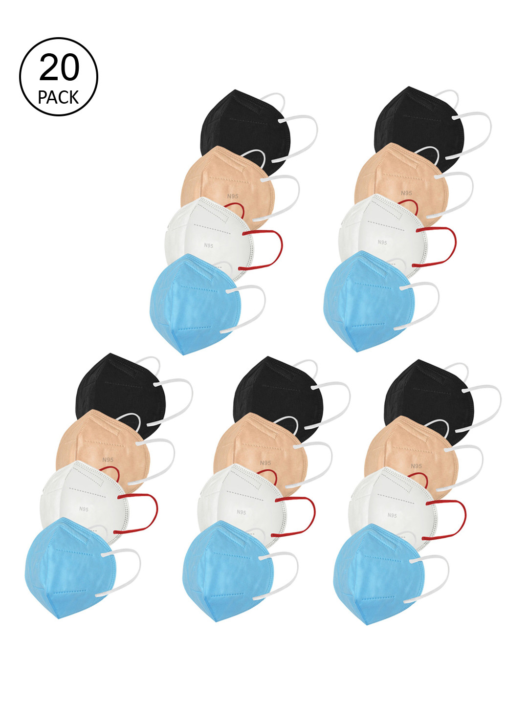 Buy LOIS CARON Unisex Pack Of 20 Solid 5 Ply Reusable N95 Masks ...