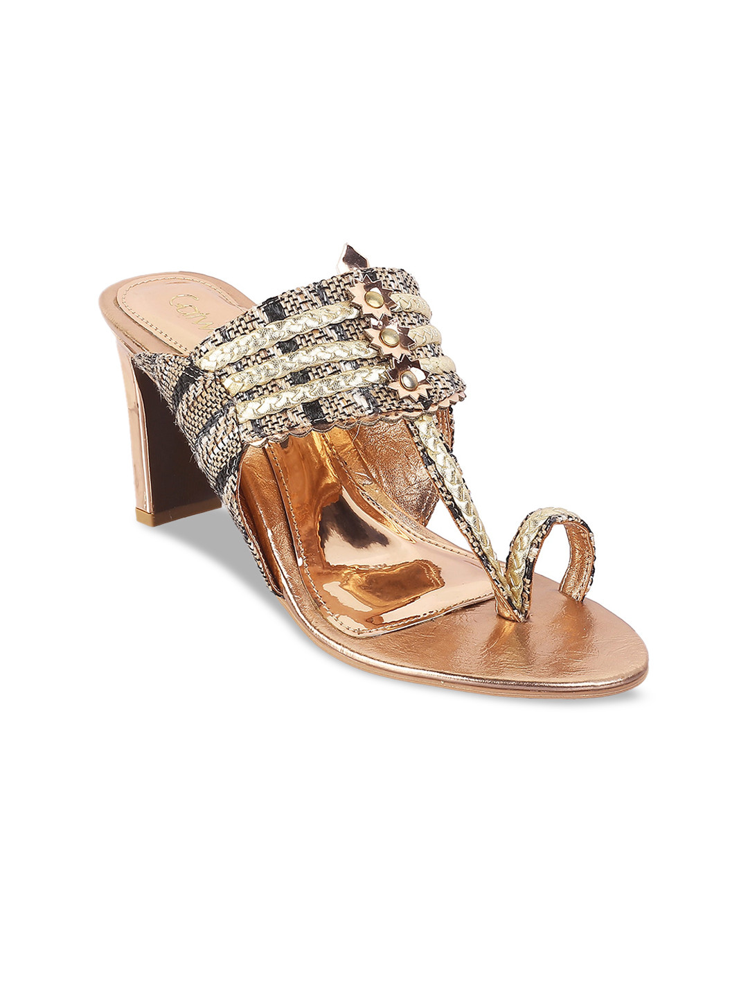 Buy Catwalk Women Gold Toned Embellished Block Sandals - Heels for ...