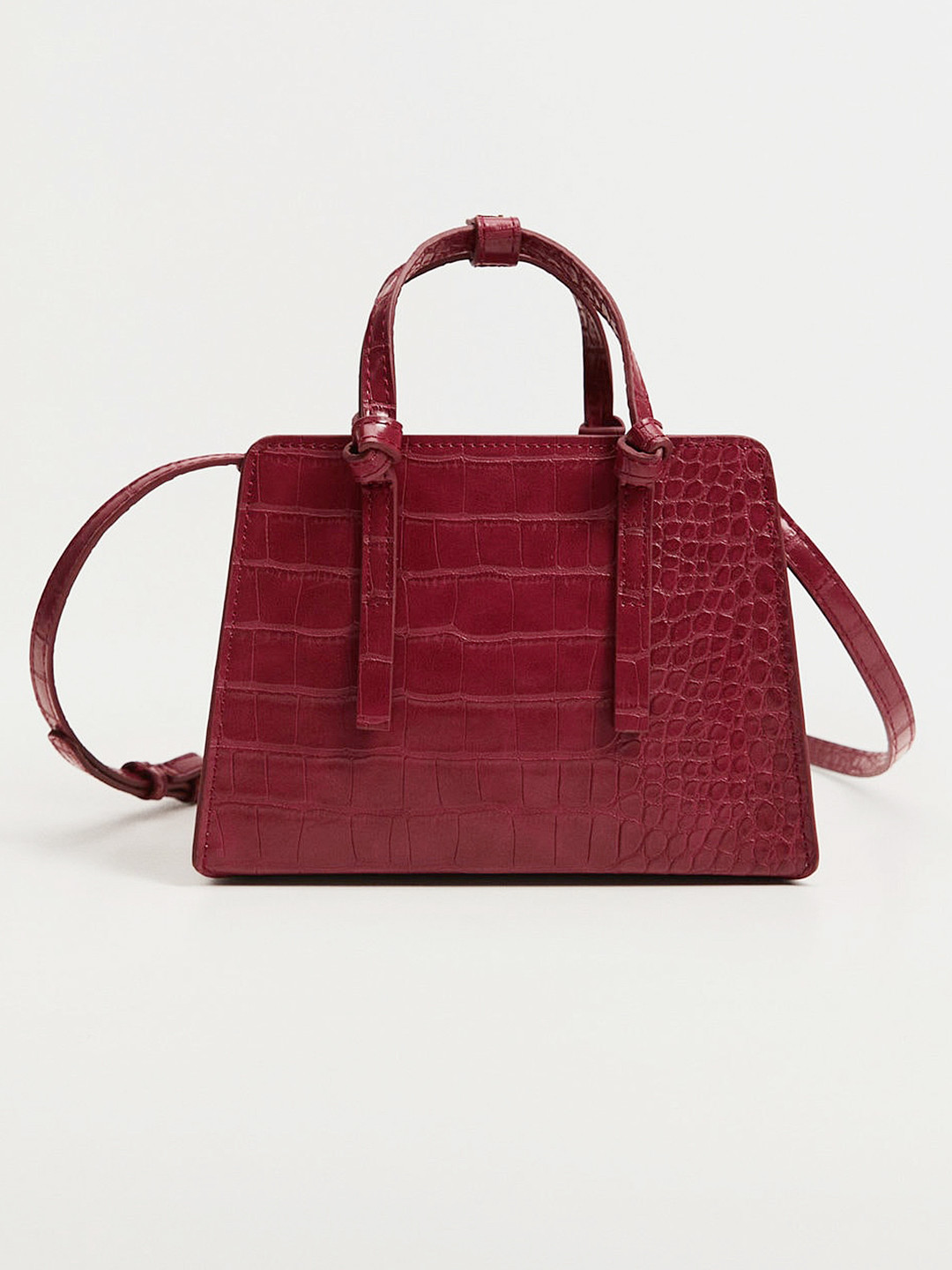 Buy MANGO Women Maroon Croc Textured Structured Handheld Bag - Handbags ...