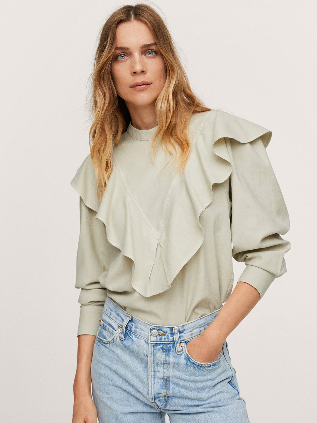 Buy MANGO Grey Ruffles Top - Tops for Women 15274306 | Myntra
