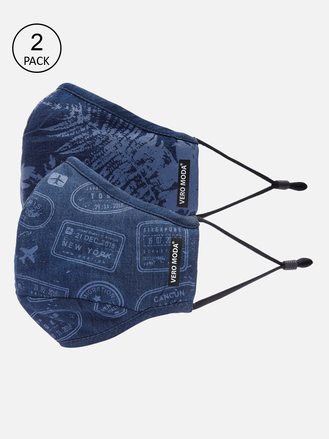 Buy Vero Moda Women Pack Of 2 Navy Blue Printed Outdoor Cloth Masks ...