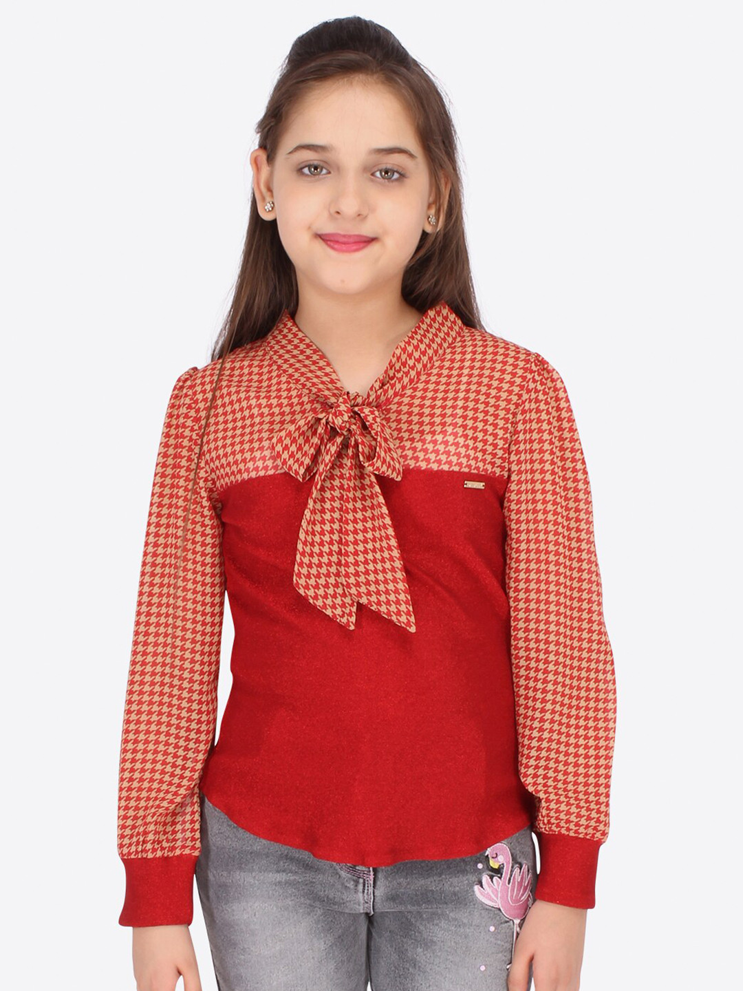 Buy CUTECUMBER Girls Red Tie Up Neck Checked Regular Top - Tops for ...