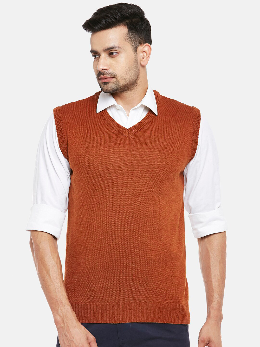 Buy BYFORD By Pantaloons Men Brown Solid Sweater Vest - Sweaters for ...