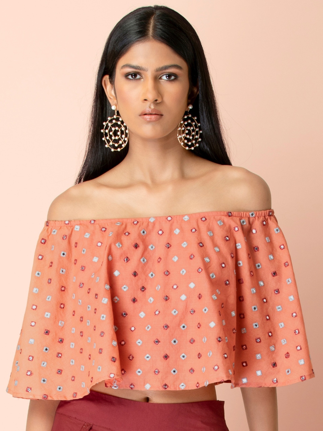 Buy Indya Peach Mirror Off Shoulder Top Tops For Women 15283516 Myntra