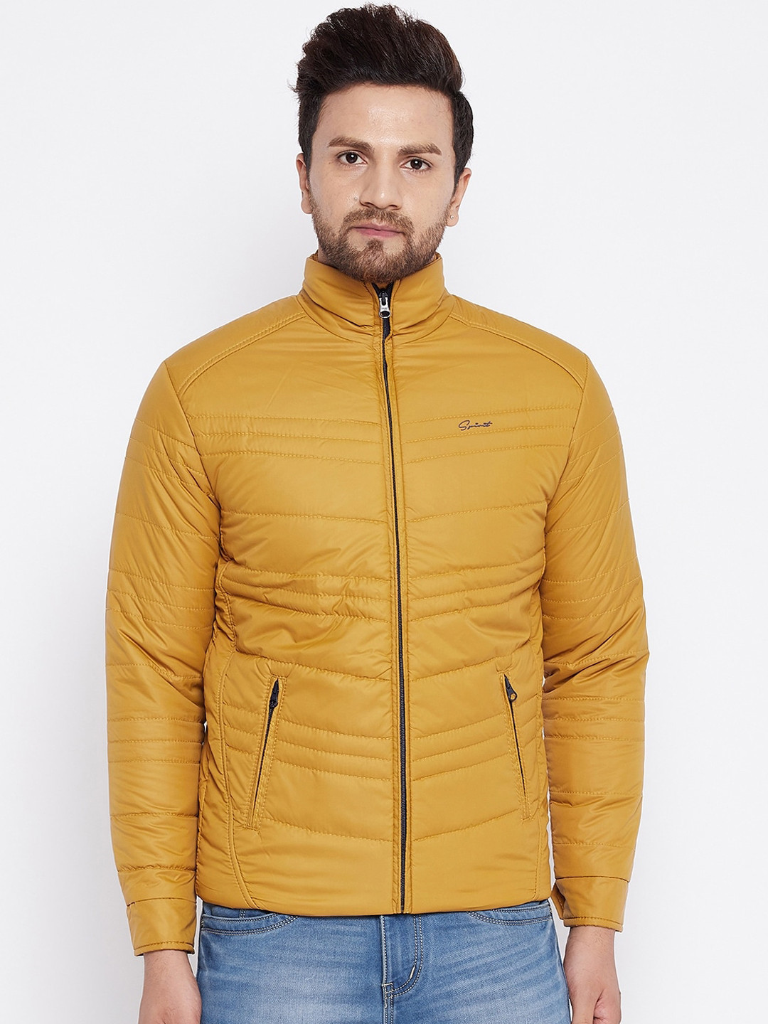 Buy Spirit Men Mustard Yellow Windcheater Puffer Jacket - Jackets for ...