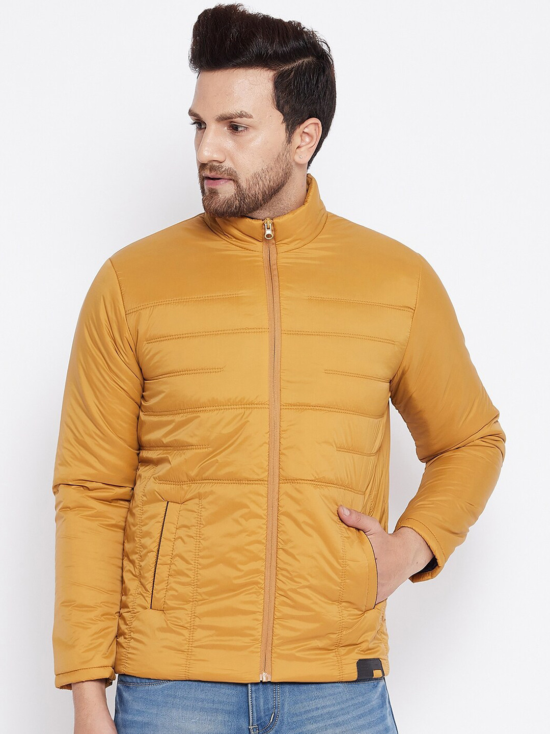 Buy Spirit Men Mustard Yellow Windcheater Puffer Jacket - Jackets for ...